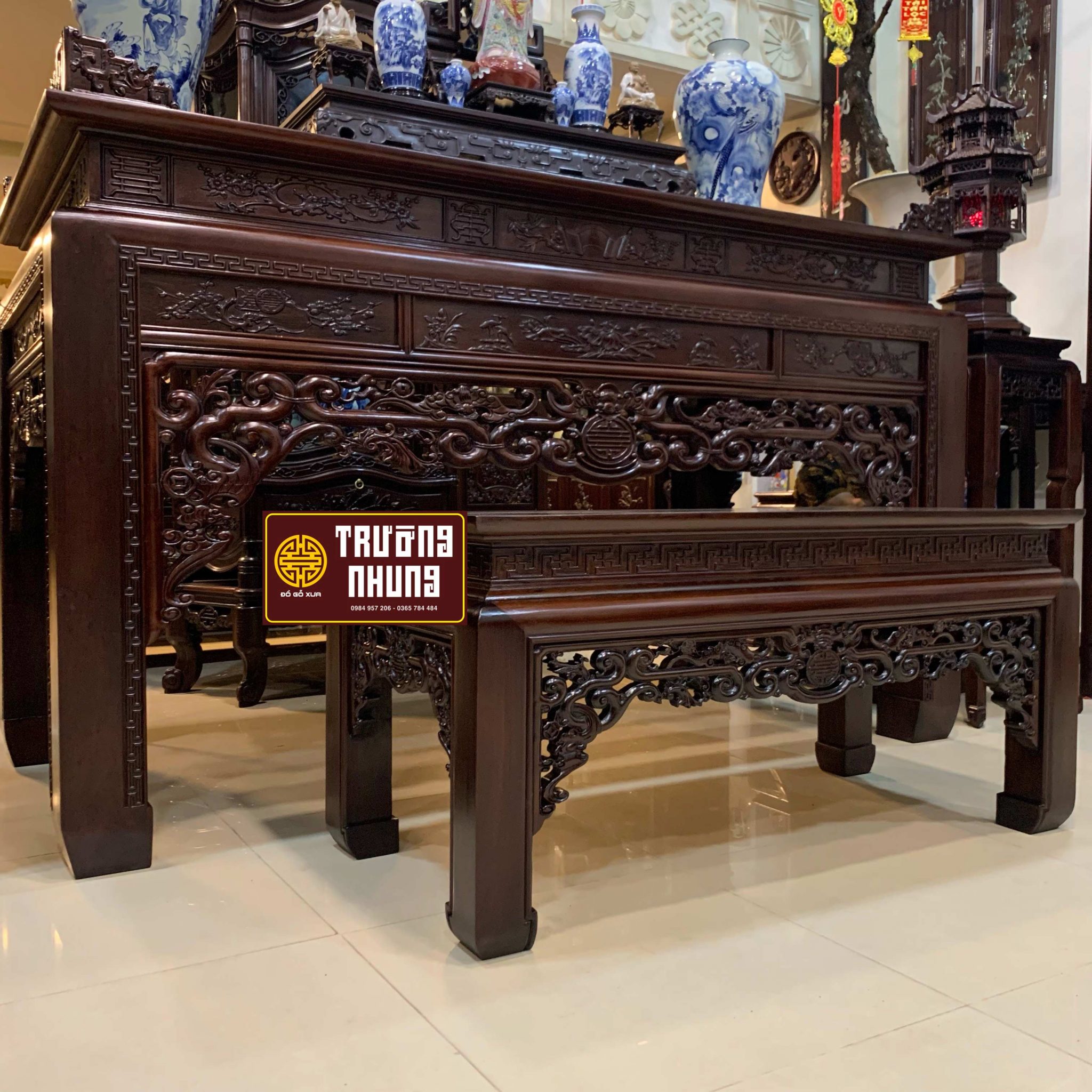 Bàn Thờ Triện Tàu Xưa - Bàn Thờ Ngũ Phúc Đẹp - ĐỒ GỖ XƯA TRƯỜNG NHUNG - Đồ Gỗ Trường Nhung